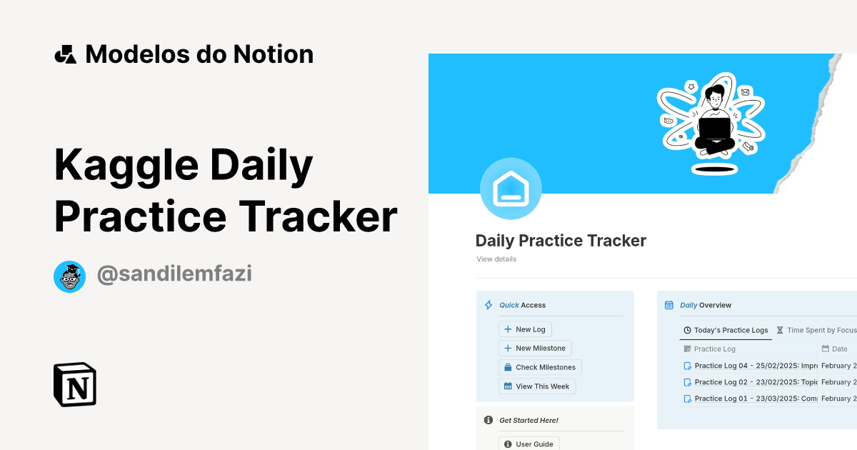 Modelo Kaggle Daily Practice Tracker | Marketplace do Notion