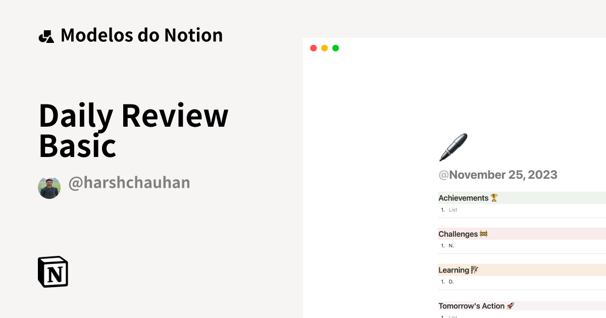 Daily Review Basic Modelo por Daily Review | Marketplace do Notion