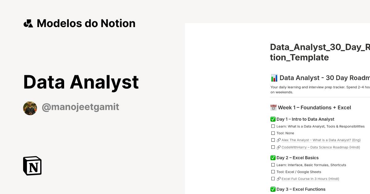 Modelo Data Analyst | Marketplace do Notion