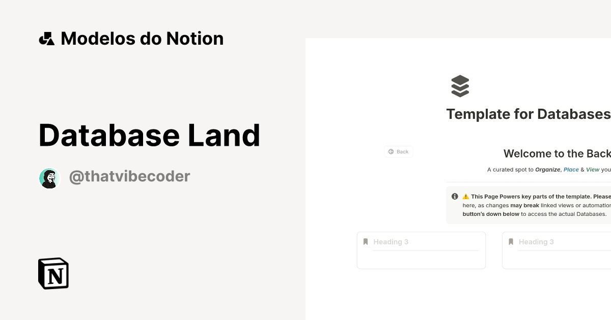 Database Land Modelo por That Vibe Coder | Marketplace do Notion
