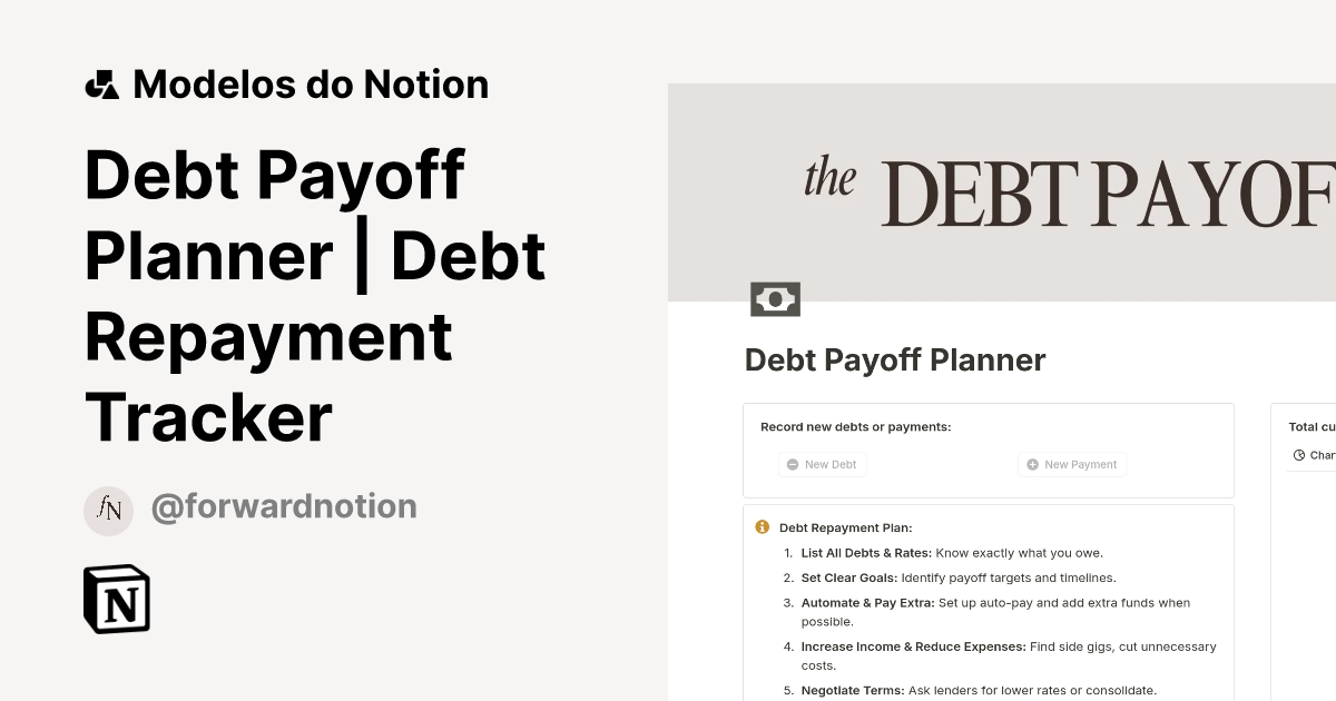 Modelo Debt Payoff Planner | Debt Repayment Tracker | Marketplace do Notion