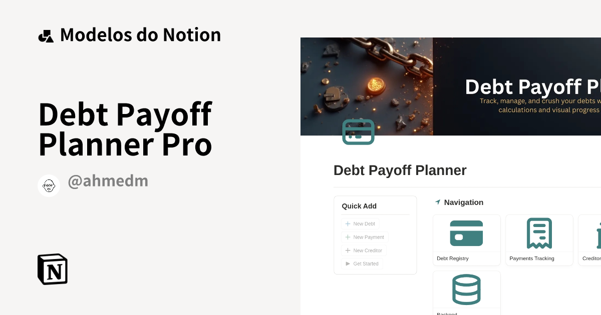 Debt Payoff Planner Pro Modelo por Ahmed M | Marketplace do Notion
