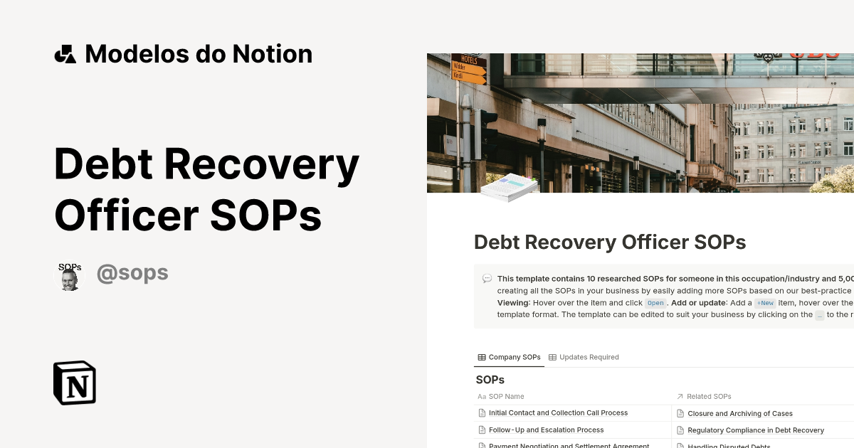 Debt Recovery Officer SOPs Modelo por SOPs | Marketplace do Notion
