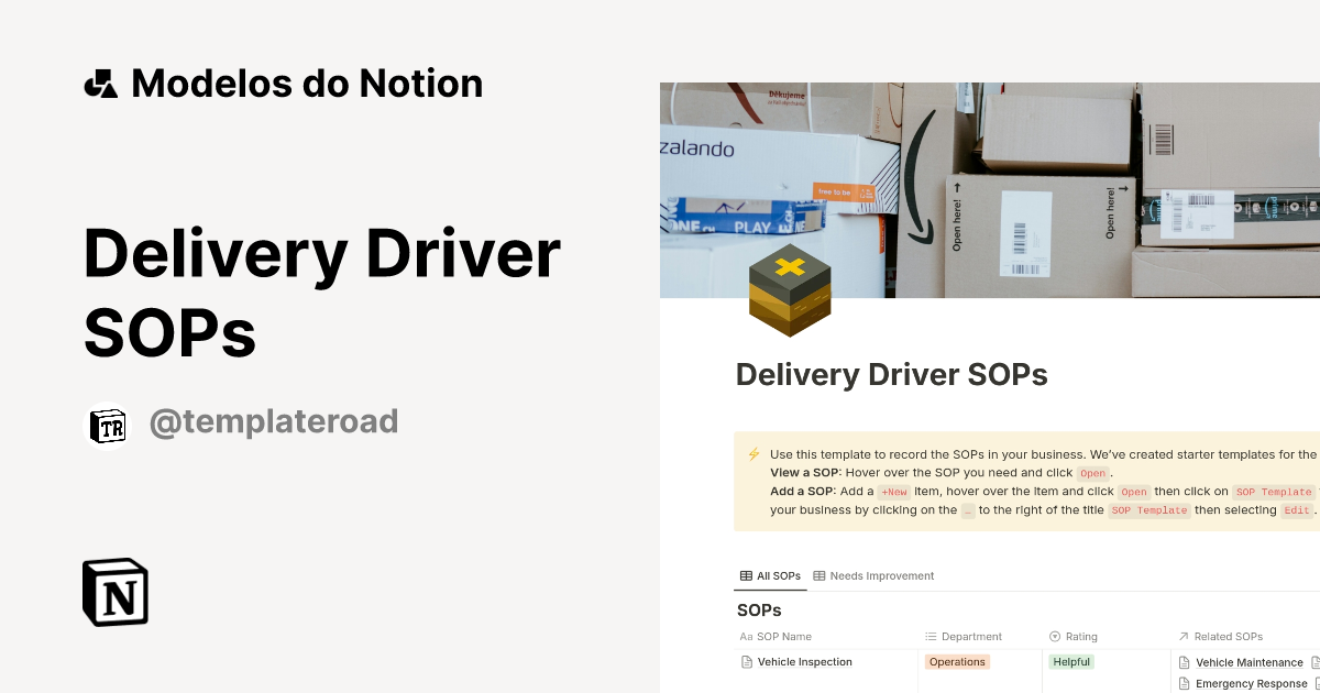 Delivery Driver SOPs Modelo por Template Road | Marketplace do Notion