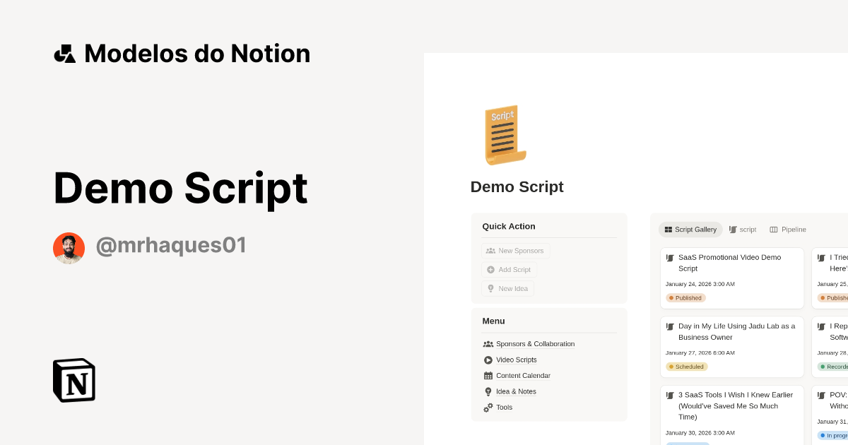 Modelo Demo Script | Marketplace do Notion