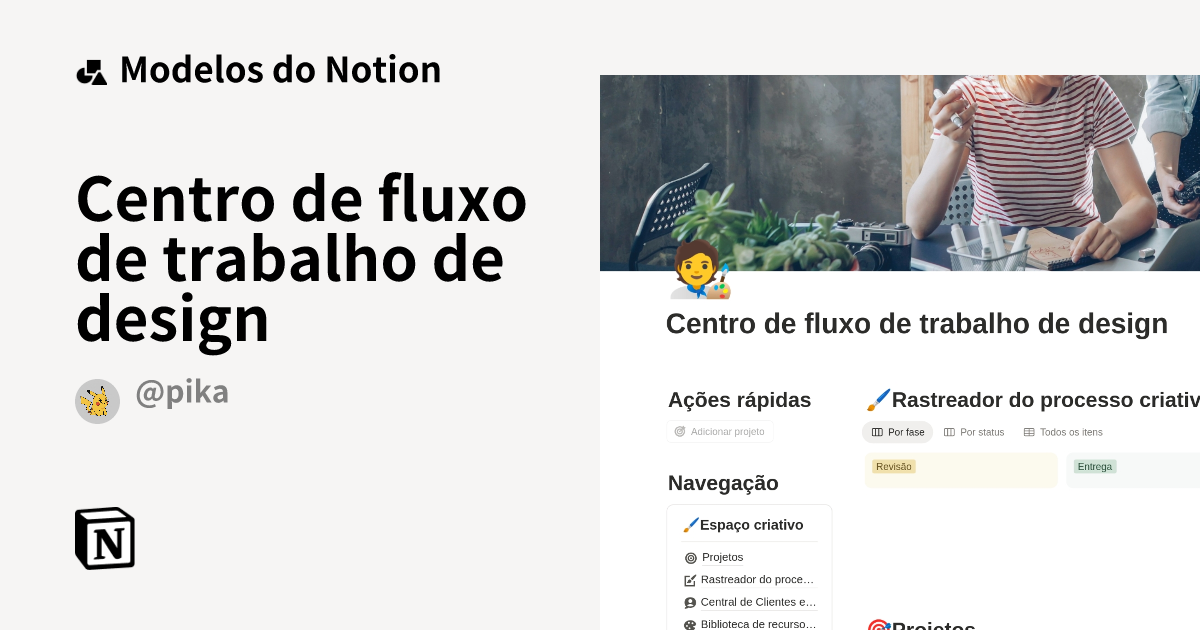 Design Workflow Hub Modelo por Pika | Marketplace do Notion