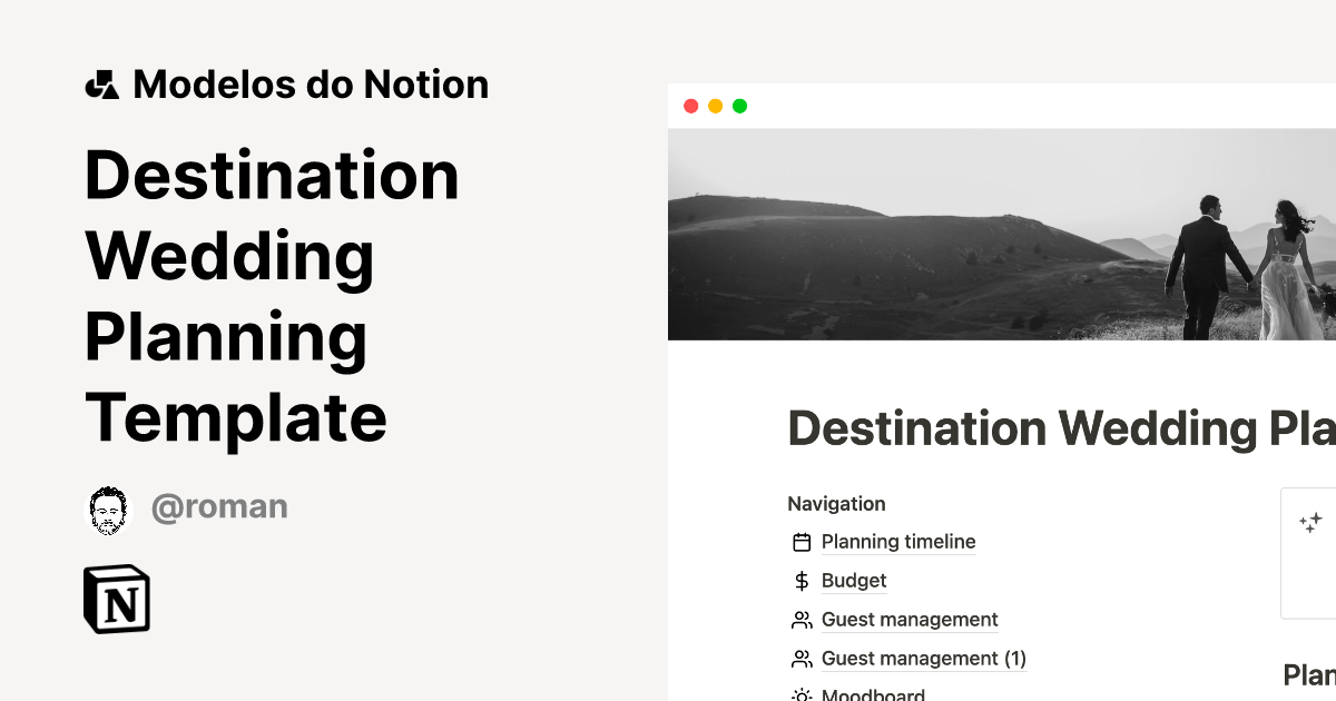 Modelo Destination Wedding Planning Template | Marketplace do Notion