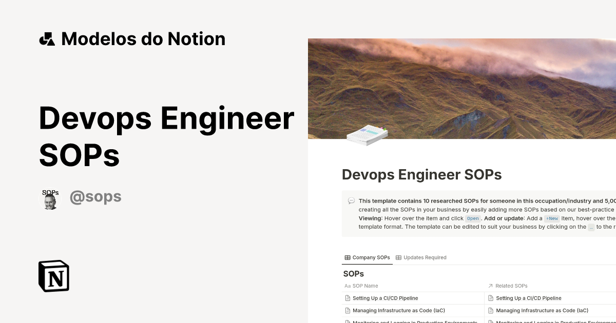 Modelo Devops Engineer SOPs | Marketplace do Notion