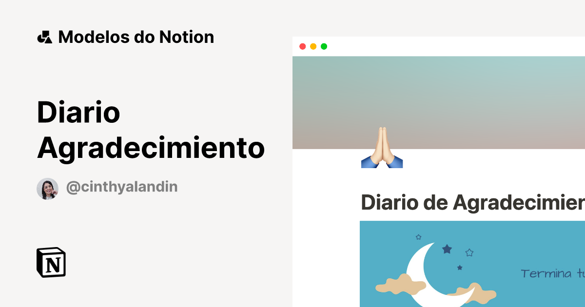 Diario Agradecimiento Modelo por Cinthya L. | Marketplace do Notion