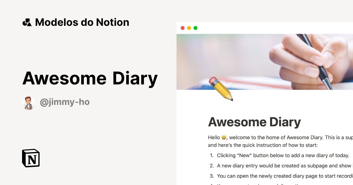 Awesome Diary Modelo por Jimmy Ho | Marketplace do Notion