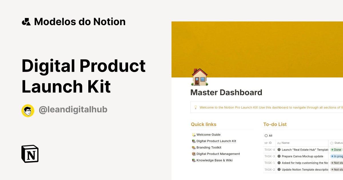 Modelo Digital Product Launch Kit | Marketplace do Notion