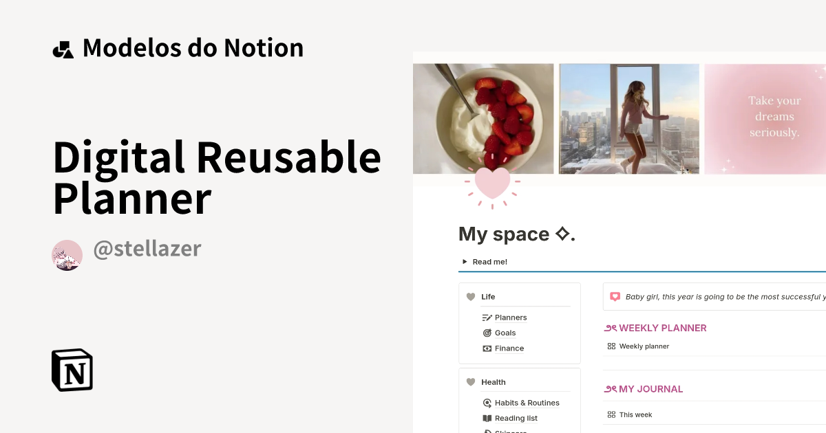 Modelo Digital Reusable Planner | Marketplace do Notion