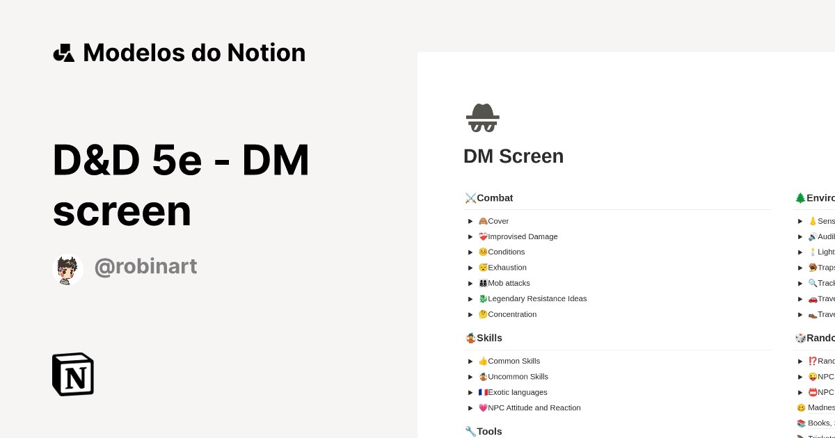 D&D 5e - DM screen Modelo por Robinart | Marketplace do Notion
