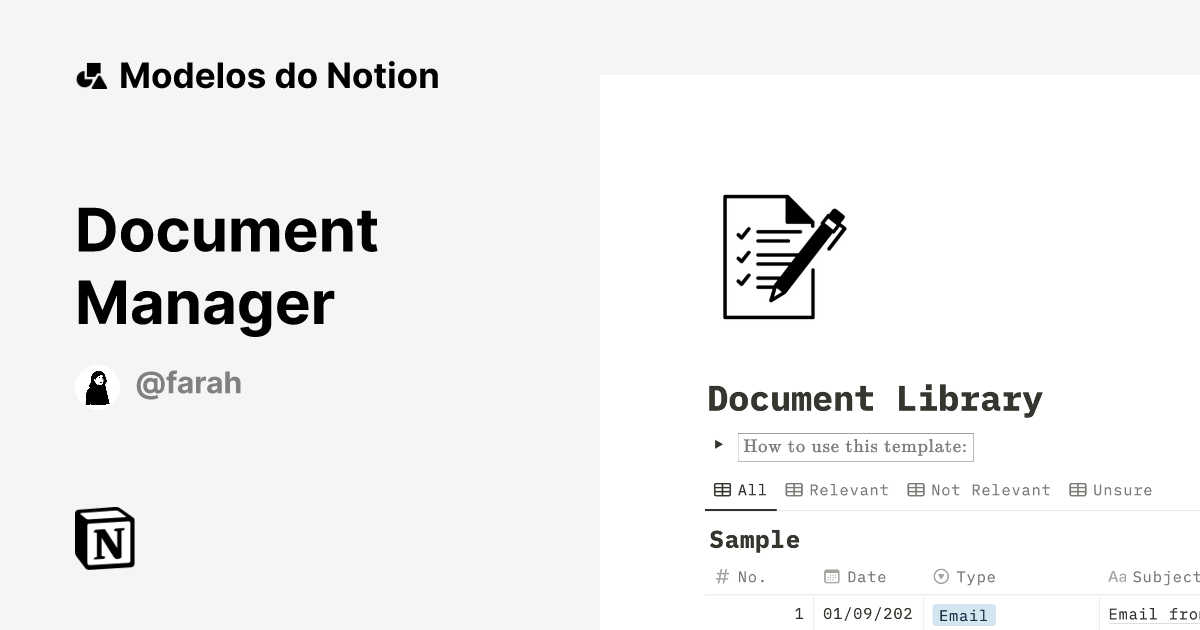 Modelo Document Manager | Marketplace do Notion