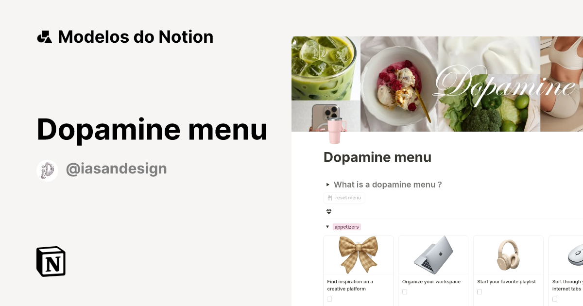 Dopamine menu Modelo por Iasan Design | Marketplace do Notion