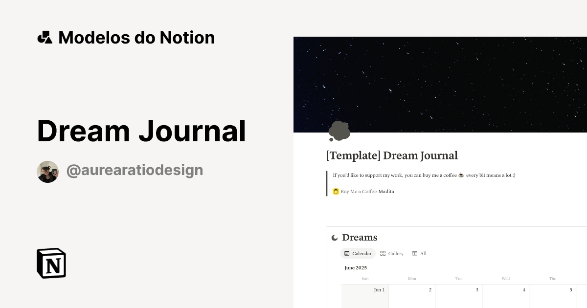 Modelo Dream Journal | Marketplace do Notion