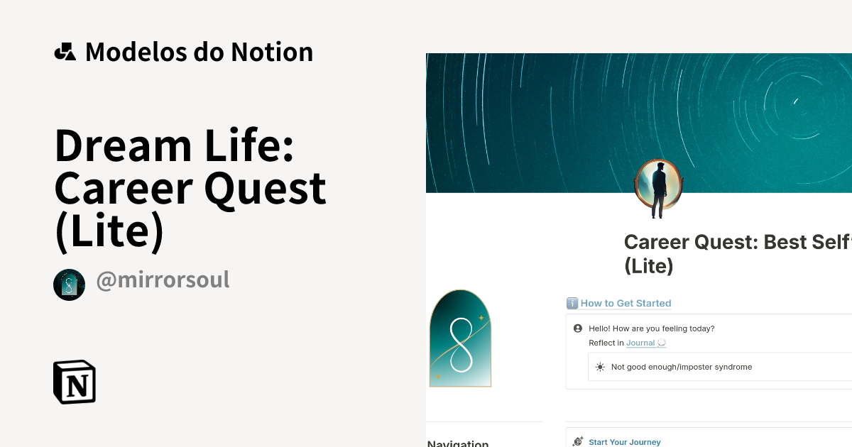 Modelo Dream Life: Career Quest (Lite) | Marketplace do Notion