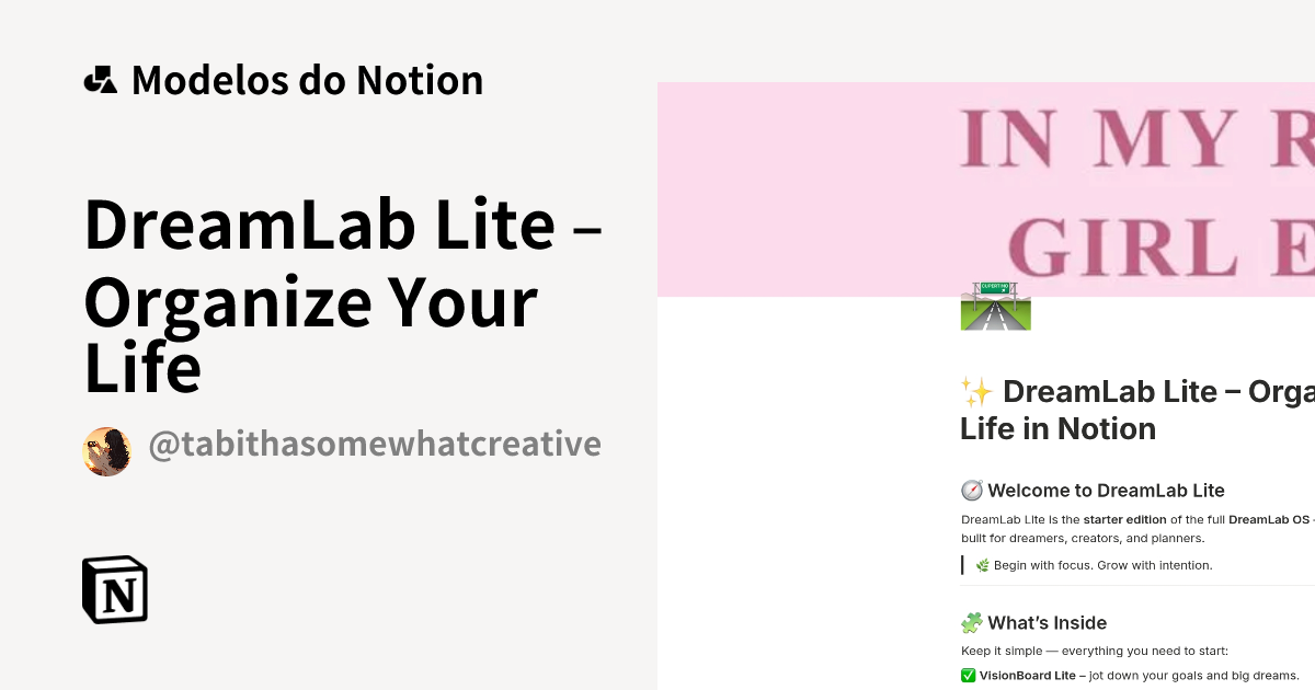 Modelo DreamLab Lite – Organize Your Life | Marketplace do Notion