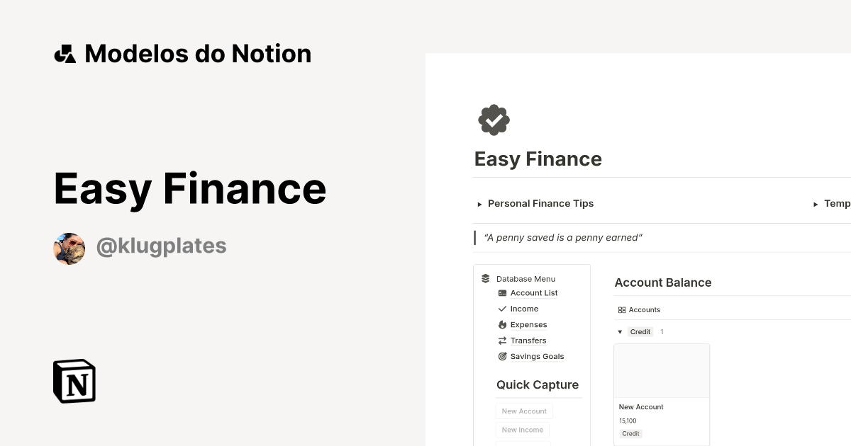 Modelo Easy Finance | Marketplace do Notion