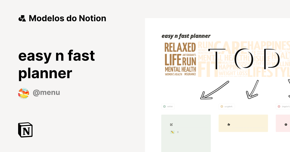 easy n fast planner Modelo por Me n U - Relay | Marketplace do Notion