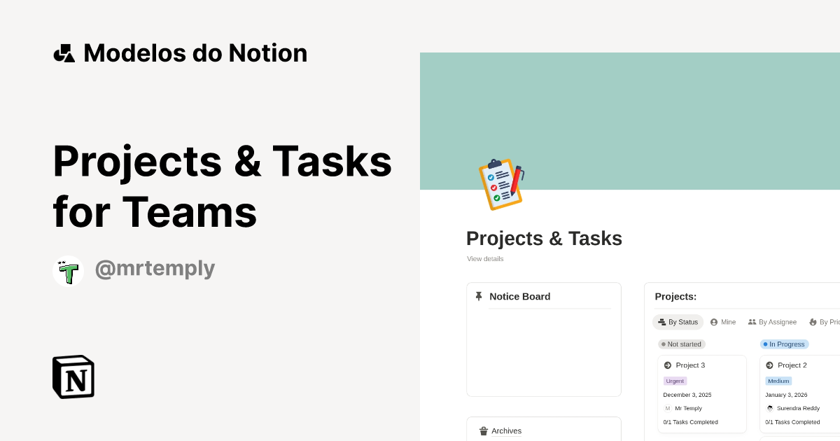 Projects & Tasks Modelo por Mr Template Man | Marketplace do Notion