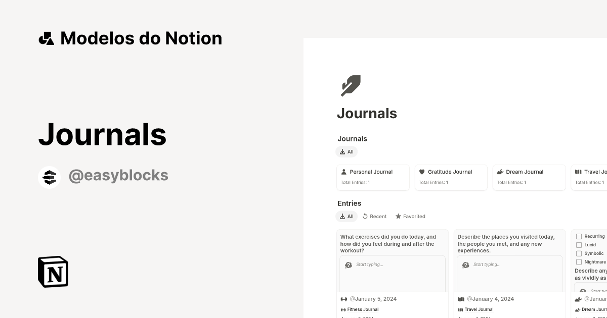Journals Modelo por EasyBlocks | Marketplace do Notion