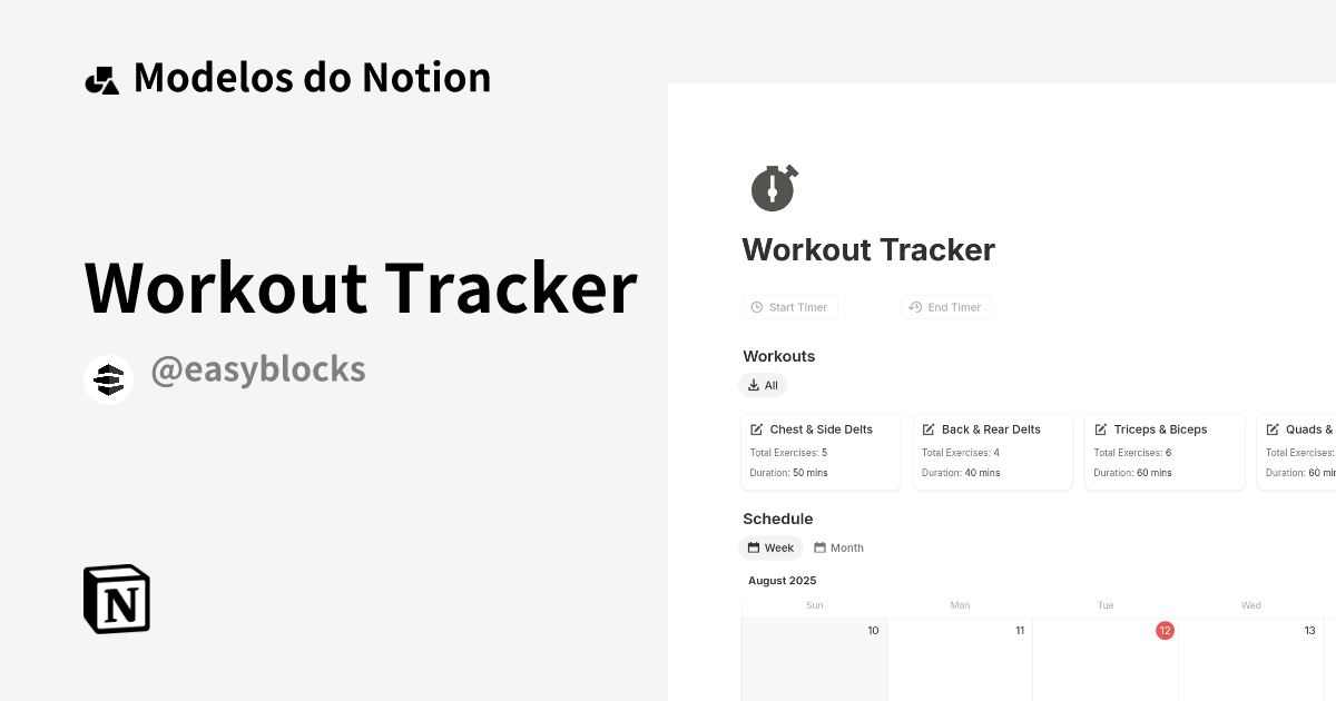 Modelo Workout Tracker | Marketplace do Notion