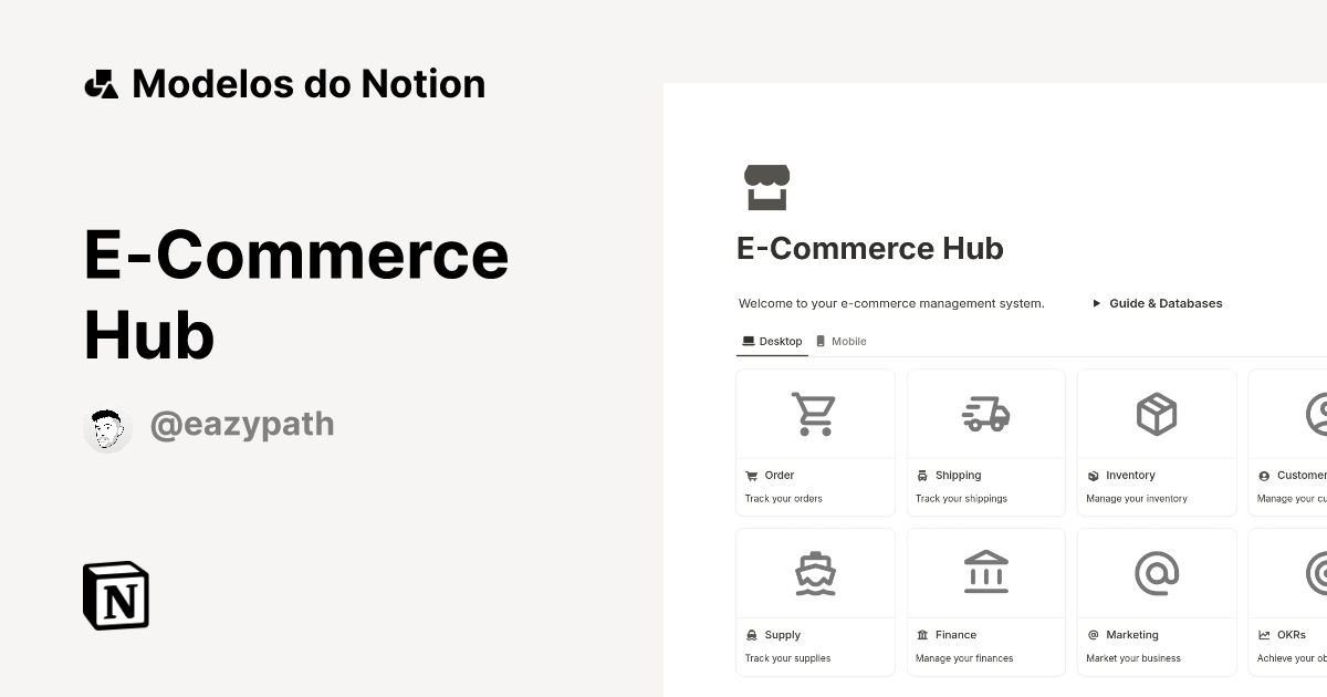 Modelo E-Commerce Hub | Marketplace do Notion