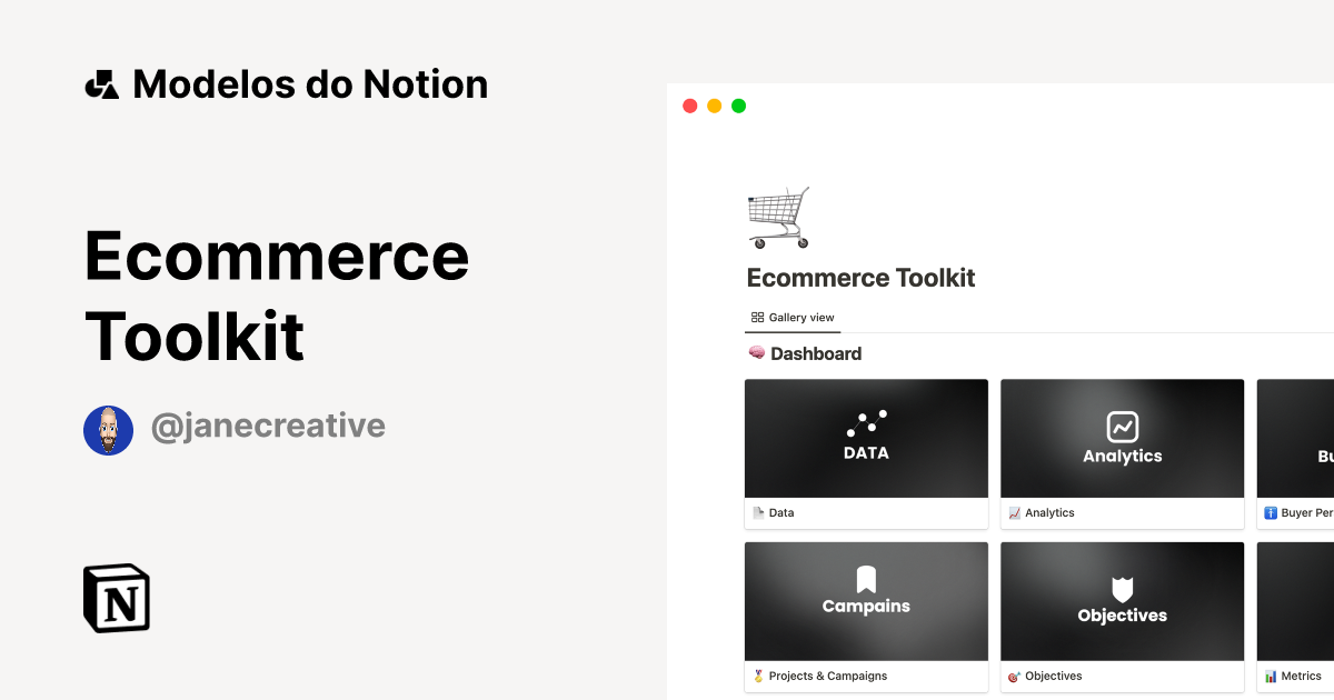 Modelo Ecommerce Toolkit | Marketplace do Notion