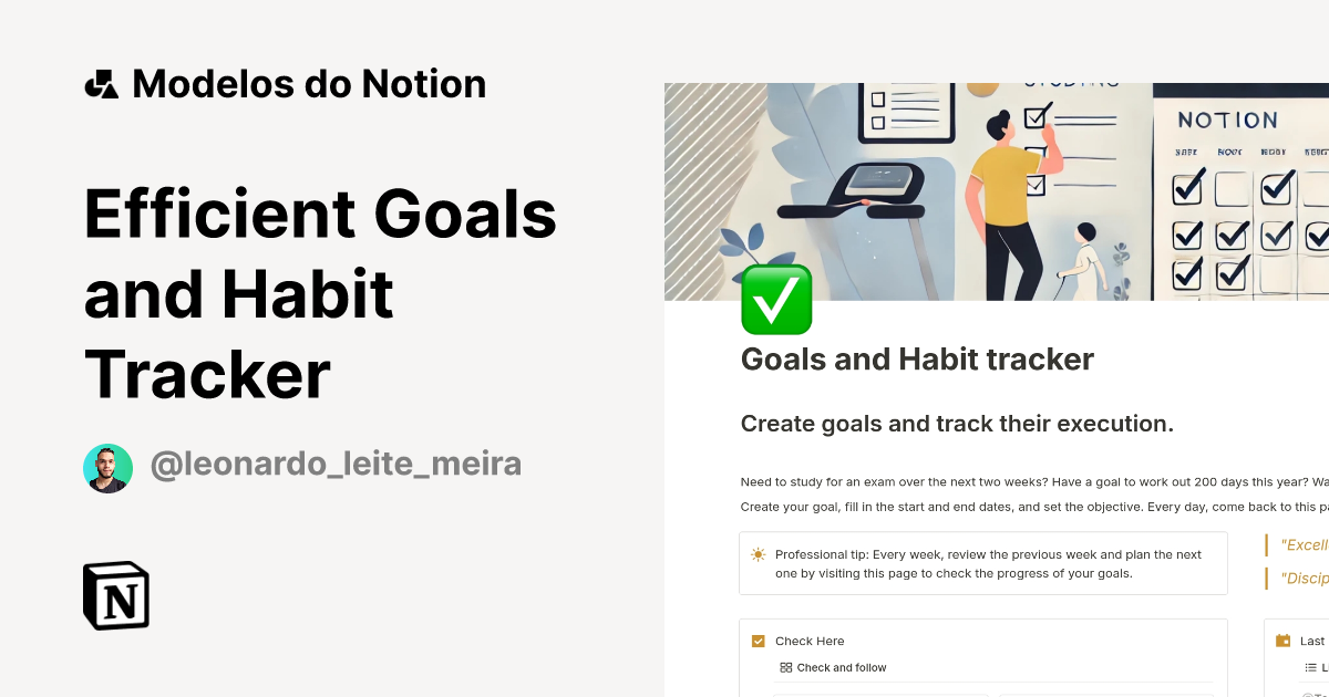 Modelo Efficient Goals and Habit Tracker | Marketplace do Notion