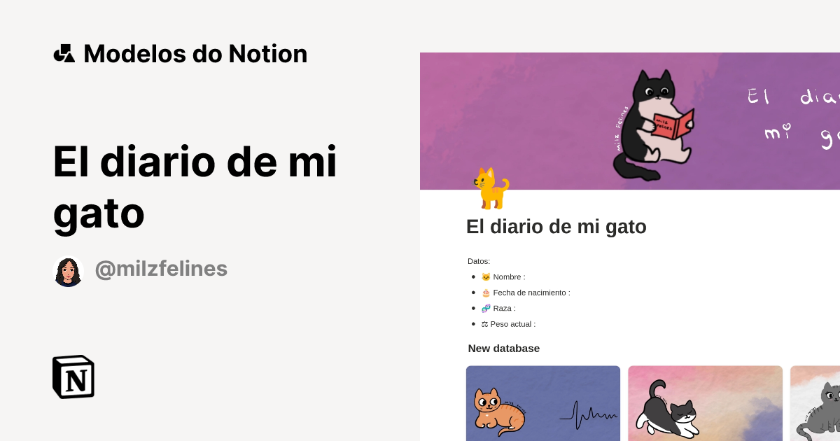 Modelo El diario de mi gato | Marketplace do Notion