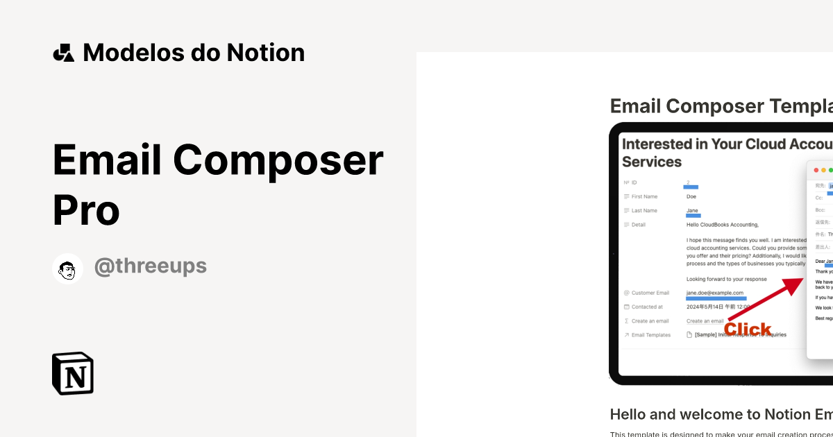 Modelo Email Composer Pro | Marketplace do Notion