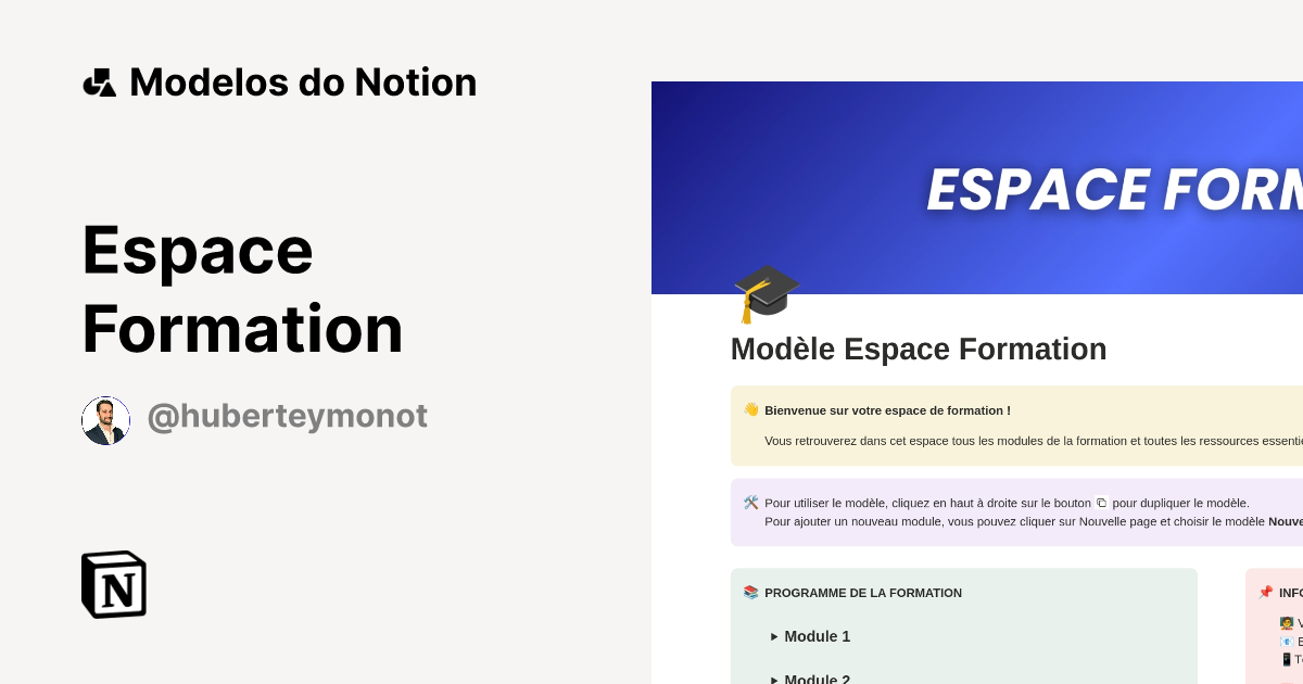 Espace Formation Modelo por Hubert Eymonot | Marketplace do Notion