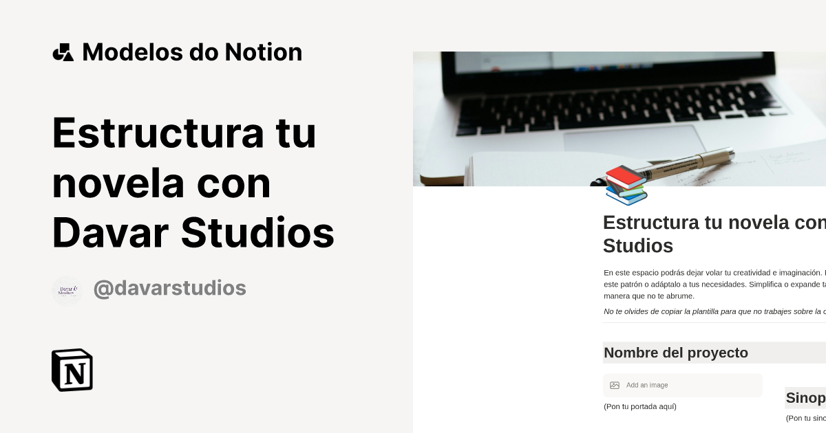 Modelo Estructura tu novela con Davar Studios | Marketplace do Notion