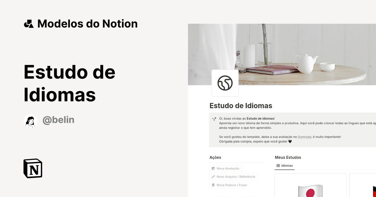 Modelo Estudo de Idiomas | Marketplace do Notion
