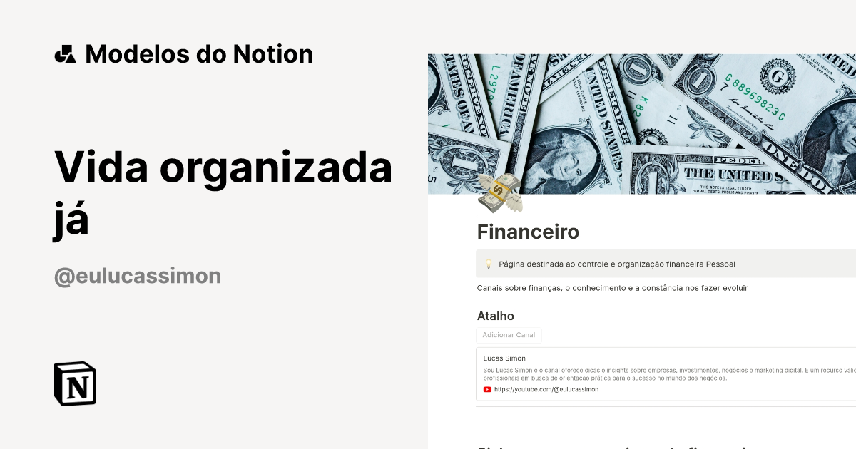 Modelo Vida organizada já | Marketplace do Notion
