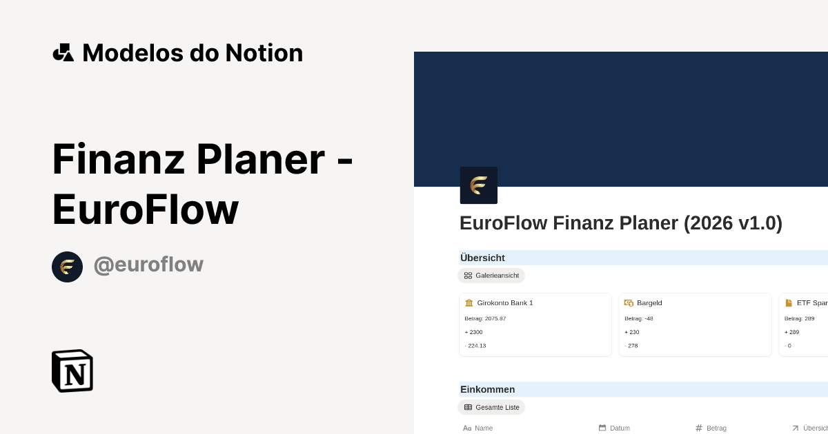 Finanz Planer - EuroFlow Modelo por EuroFlow | Marketplace do Notion