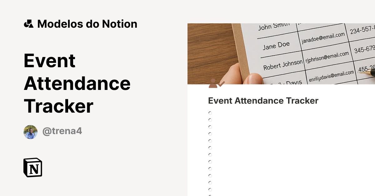 Event Attendance Tracker Modelo por Trena | Marketplace do Notion