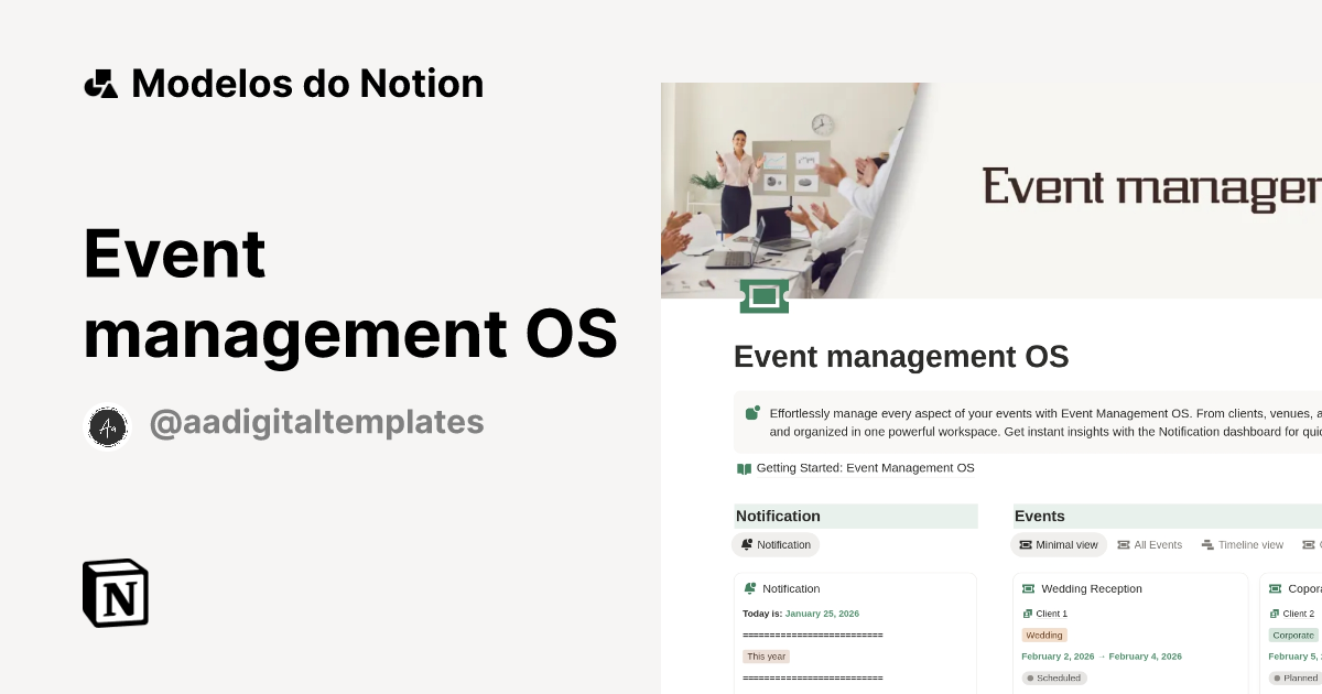 Modelo Event management OS | Marketplace do Notion