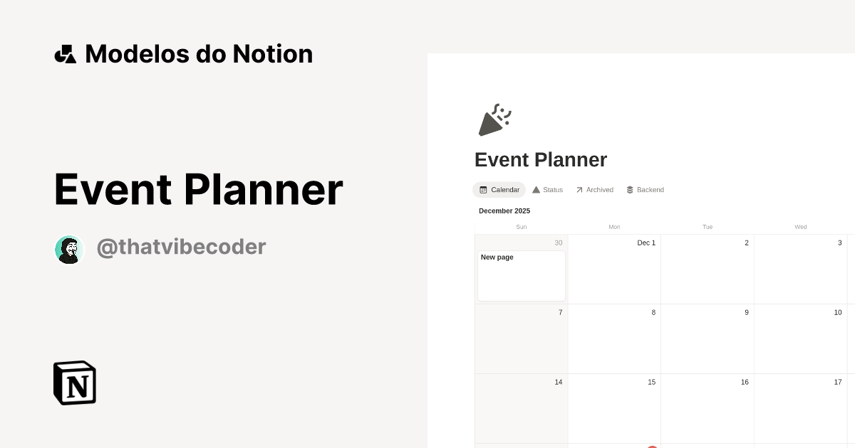 Modelo Event Planner | Marketplace do Notion