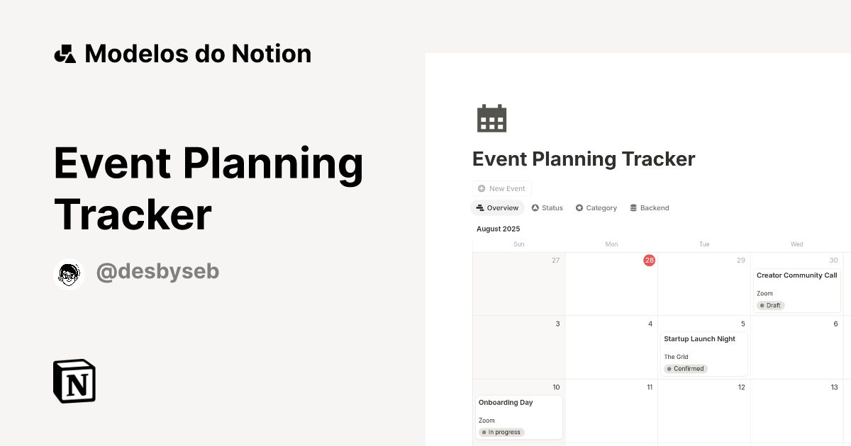 Modelo Event Planning Tracker | Marketplace do Notion