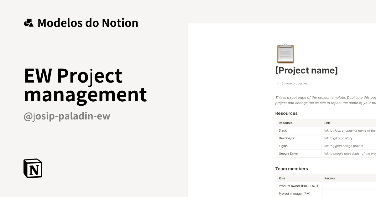 EW Project management Modelo por Josip Paladin EW | Marketplace do Notion