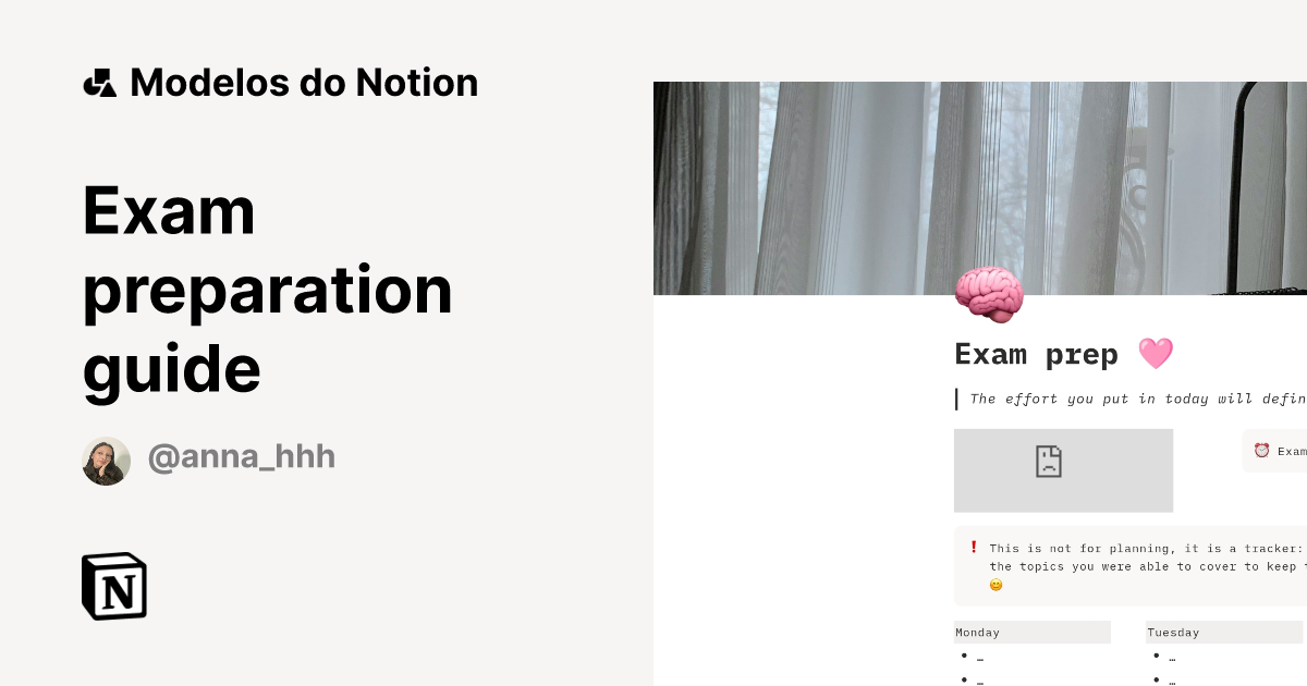 Modelo Exam preparation guide | Marketplace do Notion