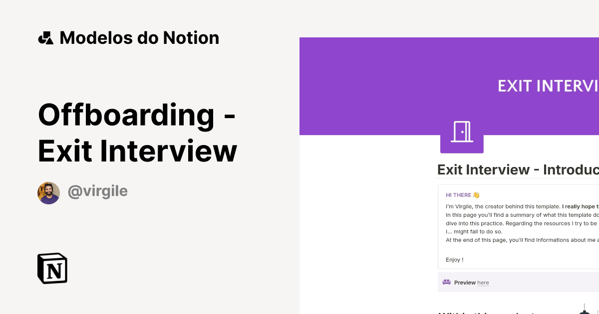 Offboarding - Exit Interview Modelo por Virgile | Marketplace do Notion