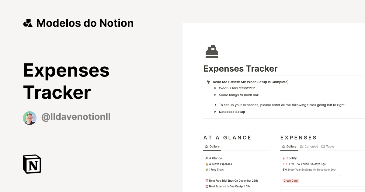 Expenses Tracker Modelo por Dave's Toolkit | Marketplace do Notion