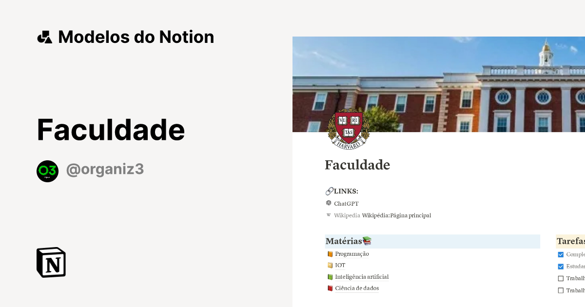 Faculdade Modelo por ORGANIZ3 | Marketplace do Notion