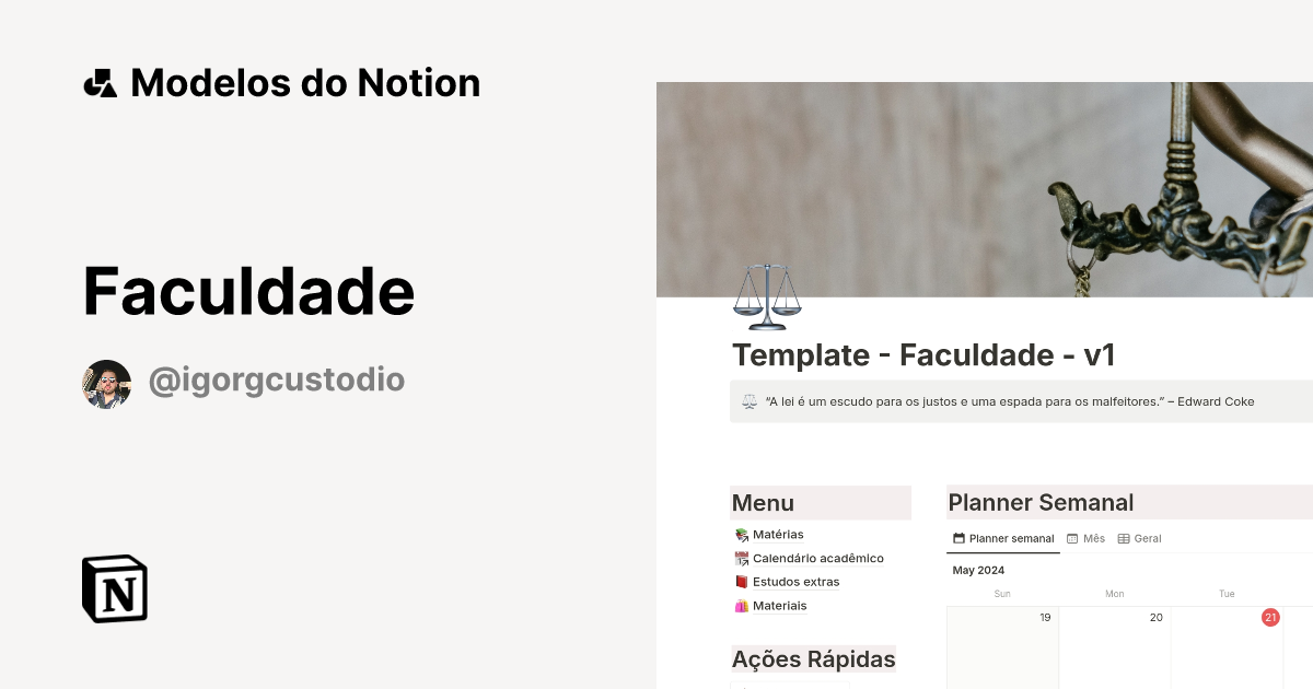 Modelo Faculdade | Marketplace do Notion