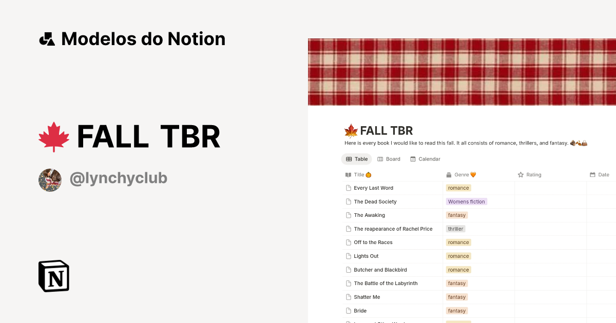 Modelo 🍁 FALL TBR | Marketplace do Notion