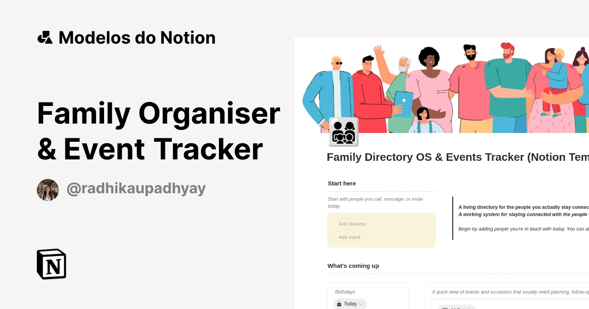 Modelo Family Organiser & Event Tracker | Marketplace do Notion