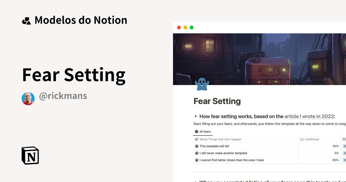 Modelo Fear Setting | Marketplace do Notion